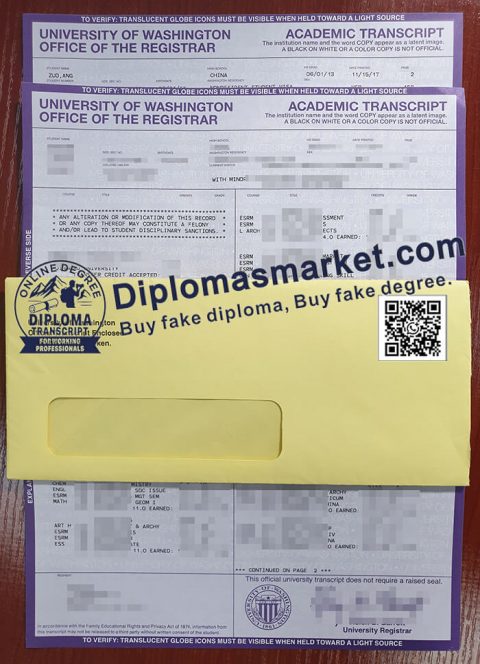 Order a University of Washington transcript and envelope.
