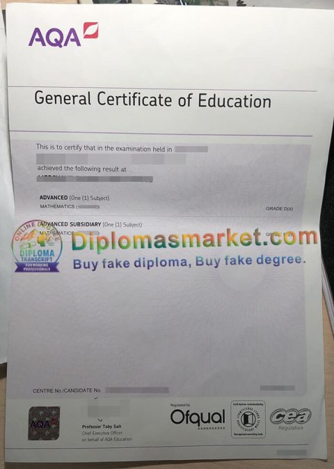 The only tip when you order a AQA GCE certificate online.