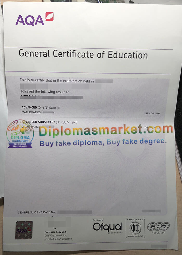 The only tip when you order a AQA GCE certificate online.
